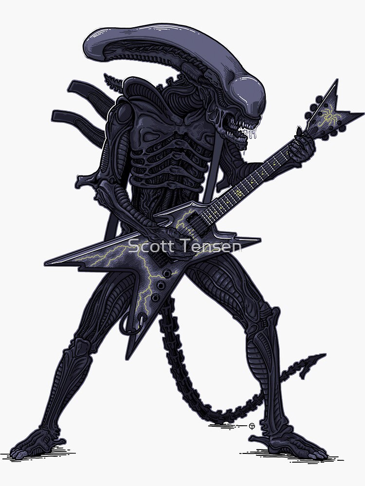 "Xenomorph and his Killer Guitar" Sticker for Sale by Scott Tensen ...