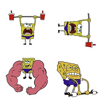 "Spongebob Lifting Weights" Sticker for Sale by MayhemMads | Redbubble