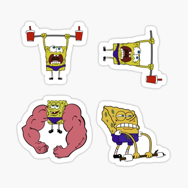 "Spongebob Lifting Weights" Sticker for Sale by MayhemMads | Redbubble