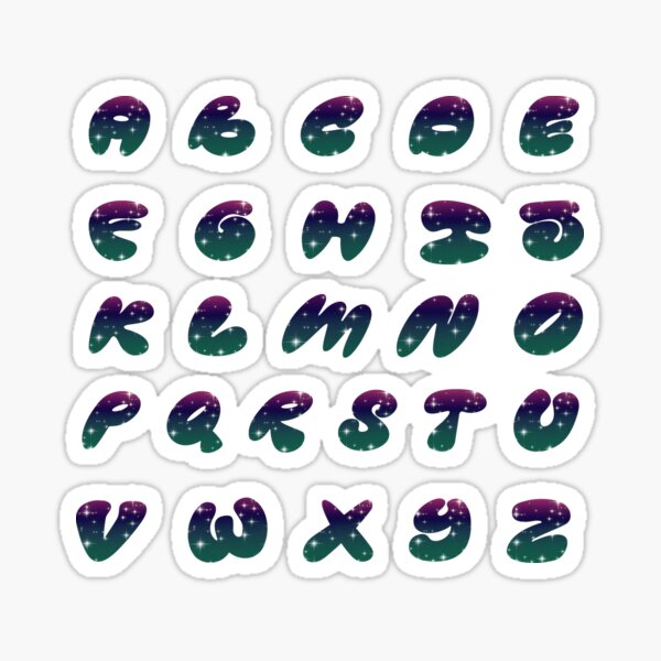 "Full Alphabet Glitter Rainbow Bubble Letters | Pack" Sticker for Sale ...