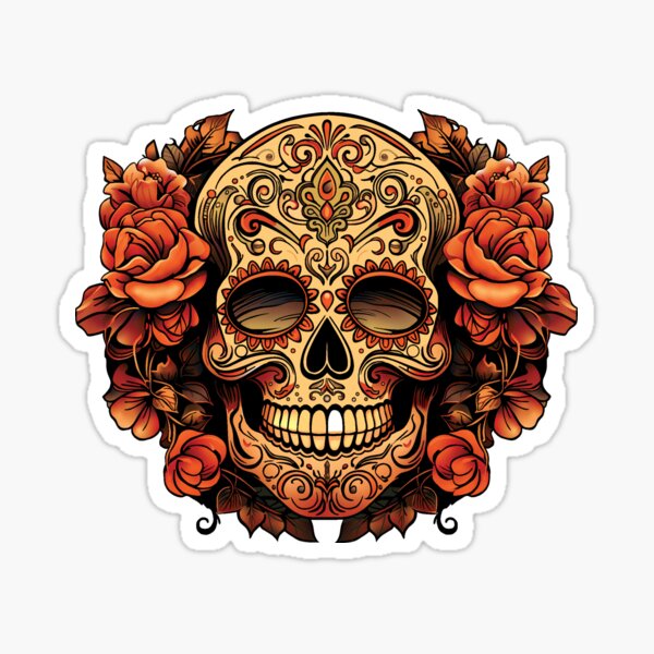 "Red Skull and Roses" Sticker for Sale by SquishyKitkat | Redbubble