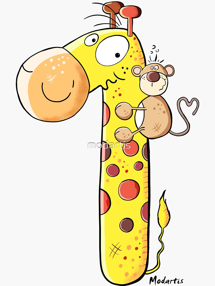 "Number One Giraffe And Monkey - Birthday" Sticker for Sale by modartis ...