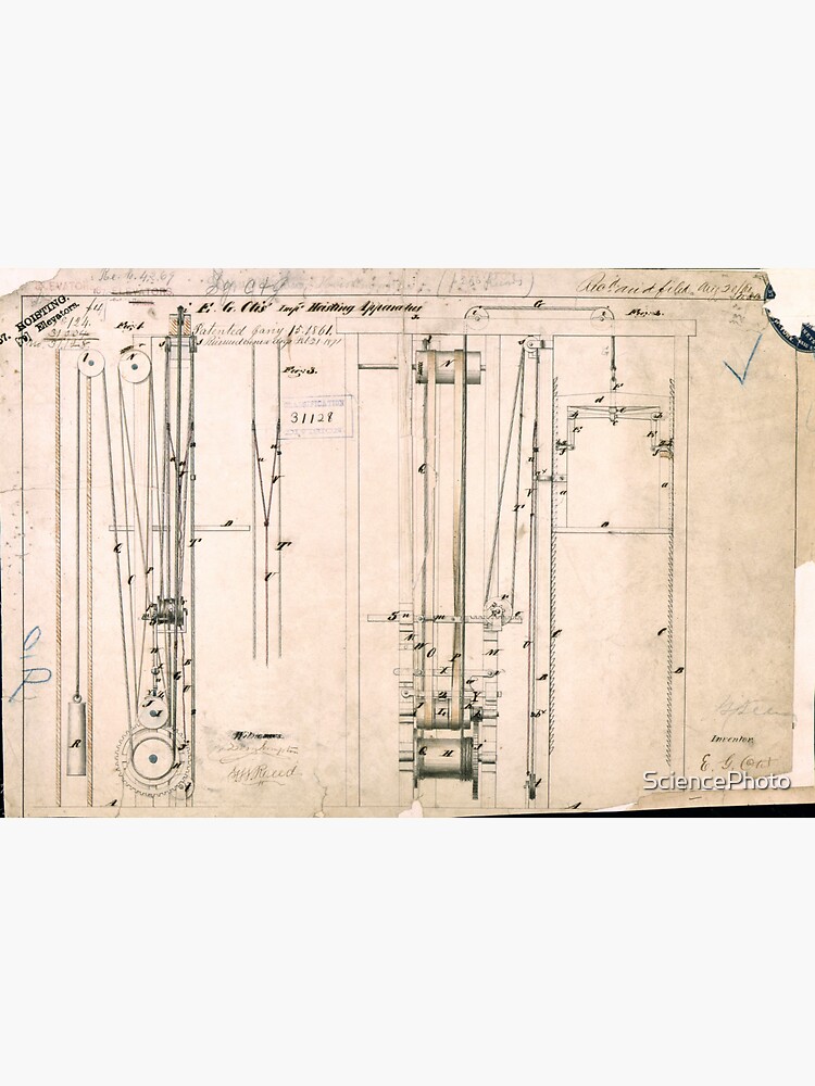 "Otis's safety elevator patent, 1861 (V900/0163)" Sticker for Sale by ...