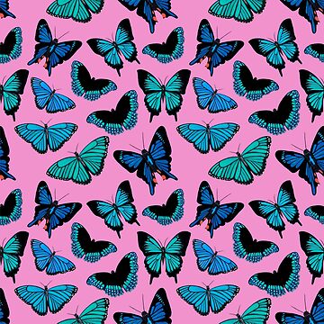 "90s Butterflies - blue on pink " Sticker for Sale by Rebecca Gibbs ...