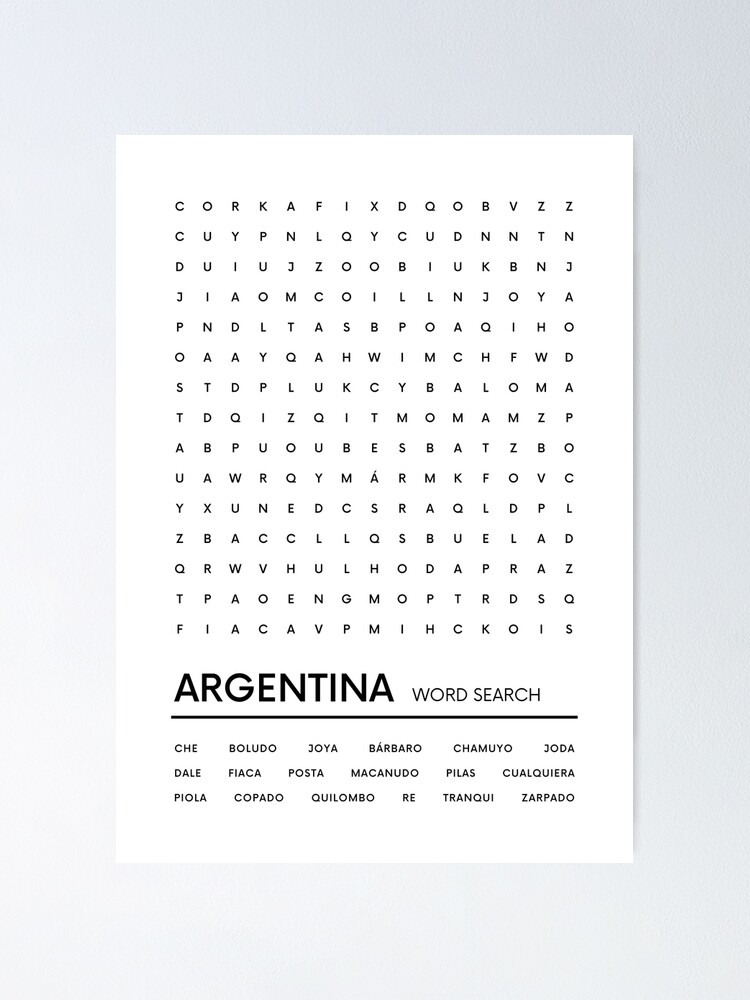 "Argentine Slang Word Search Puzzle | Argentina" Poster for Sale by ...