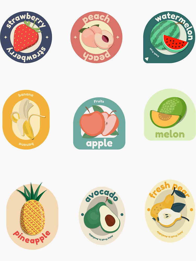 "Fruit Label Sticker Pack" Sticker for Sale by FunkyPixelJam | Redbubble