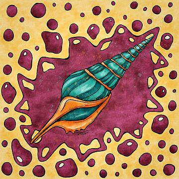 "Auger shell with bright orange and teal colors, artistic seashell ...