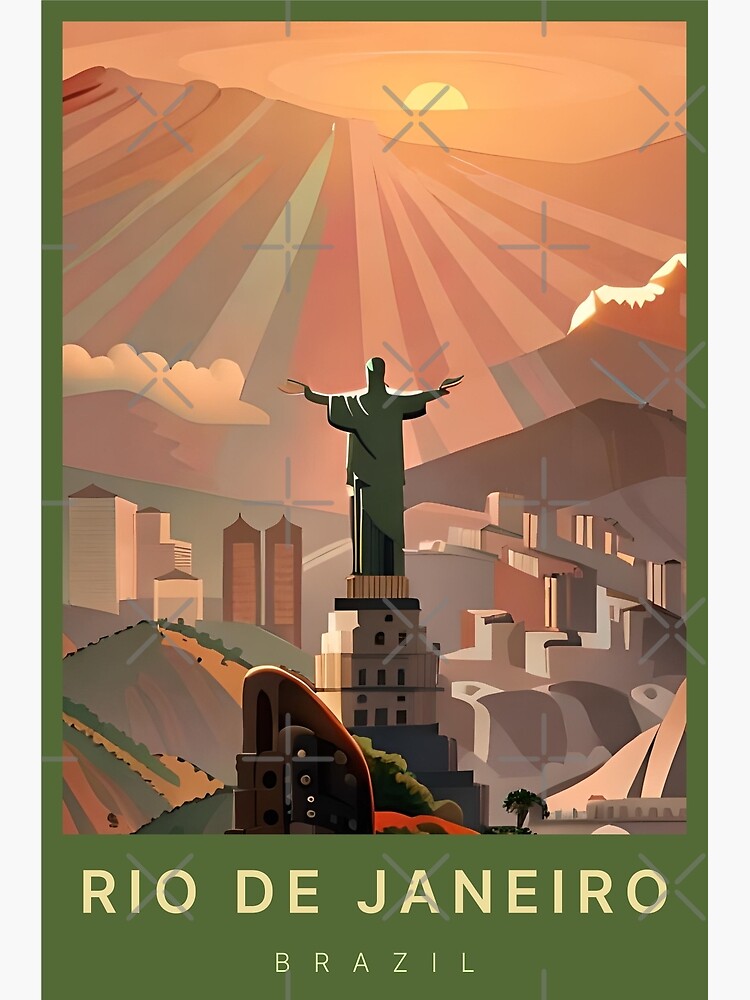 "Rio De Janeiro Sunset Brazil Digital Art Illustration Travel Poster ...