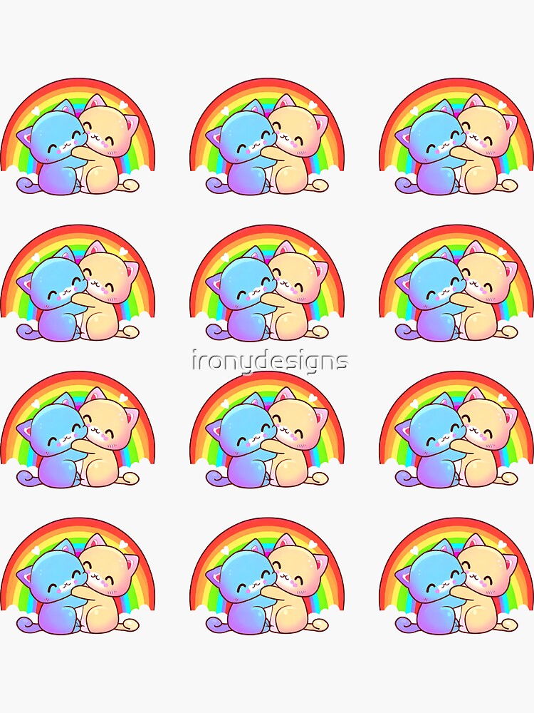 "Rainbow Love Cats Mini" Sticker for Sale by ironydesigns | Redbubble