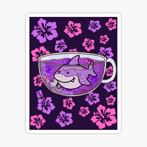 "Shark Tea (Floral, Deep Purple background)" Sticker for Sale by ...