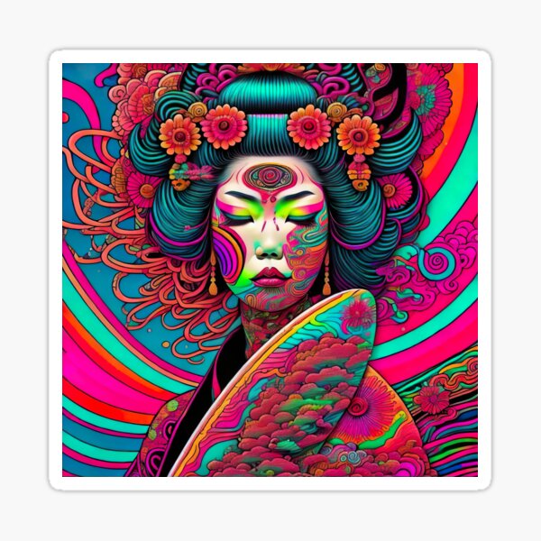 " Colorful Psychedelic abstract geisha girl Indie art " Sticker for ...