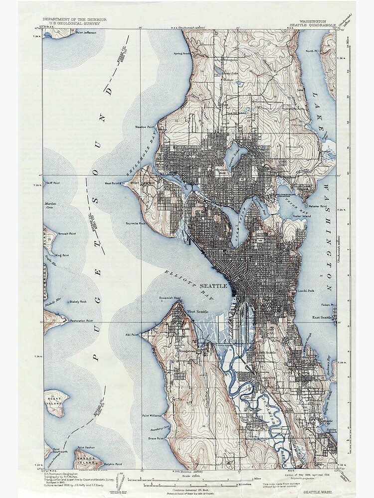 "Vintage Topographical Map Seattle Washington" Poster by pdgraphics ...