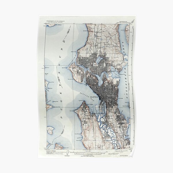 "Vintage Topographical Map Seattle Washington" Poster by pdgraphics ...