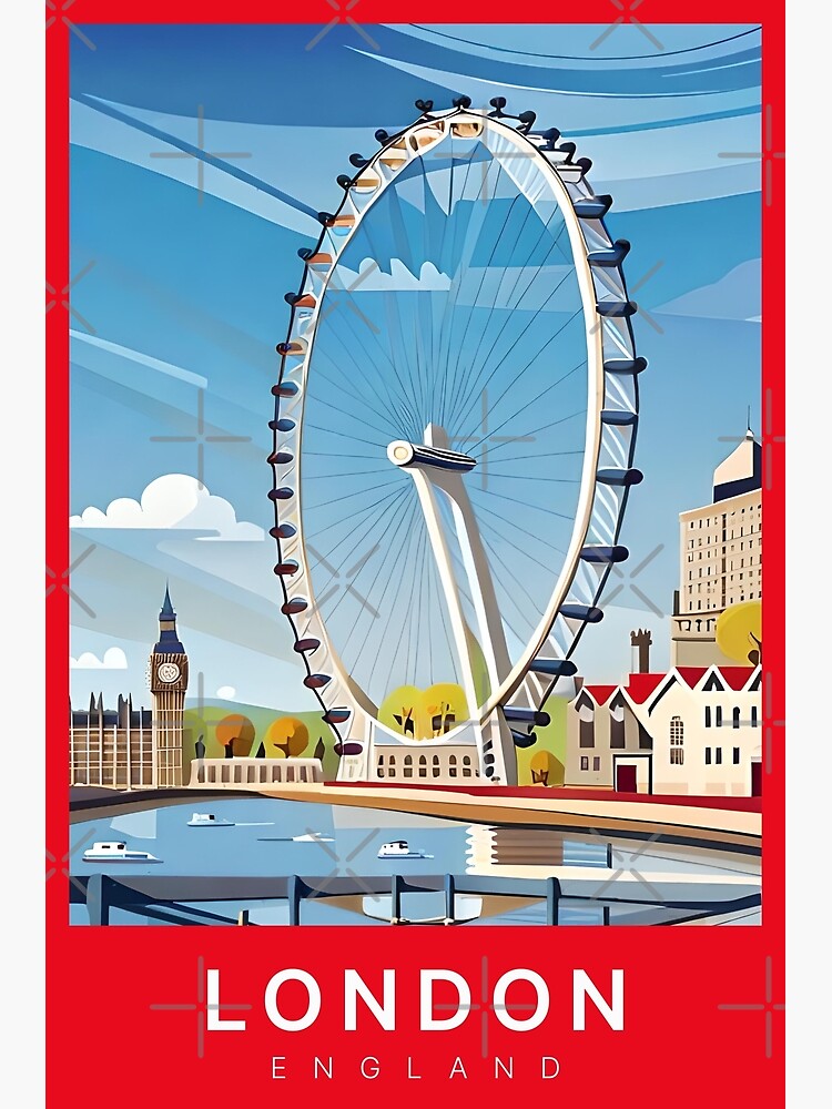 "London Eye England Digital Art Illustration Travel Poster ...