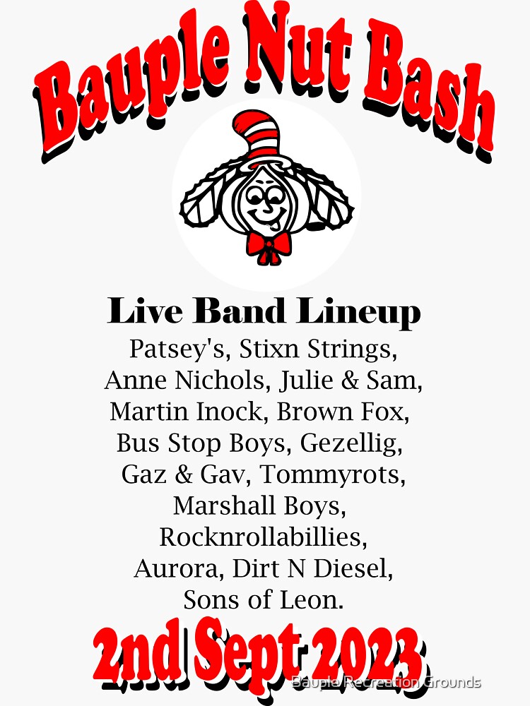 "Bauple Nut Bash 2023 Band Lineup" Sticker for Sale by Bauple ...