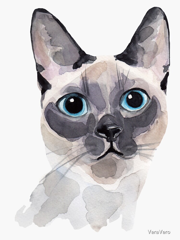 "watercolor Siamese cat with blue eyes" Sticker for Sale by VeraVero ...