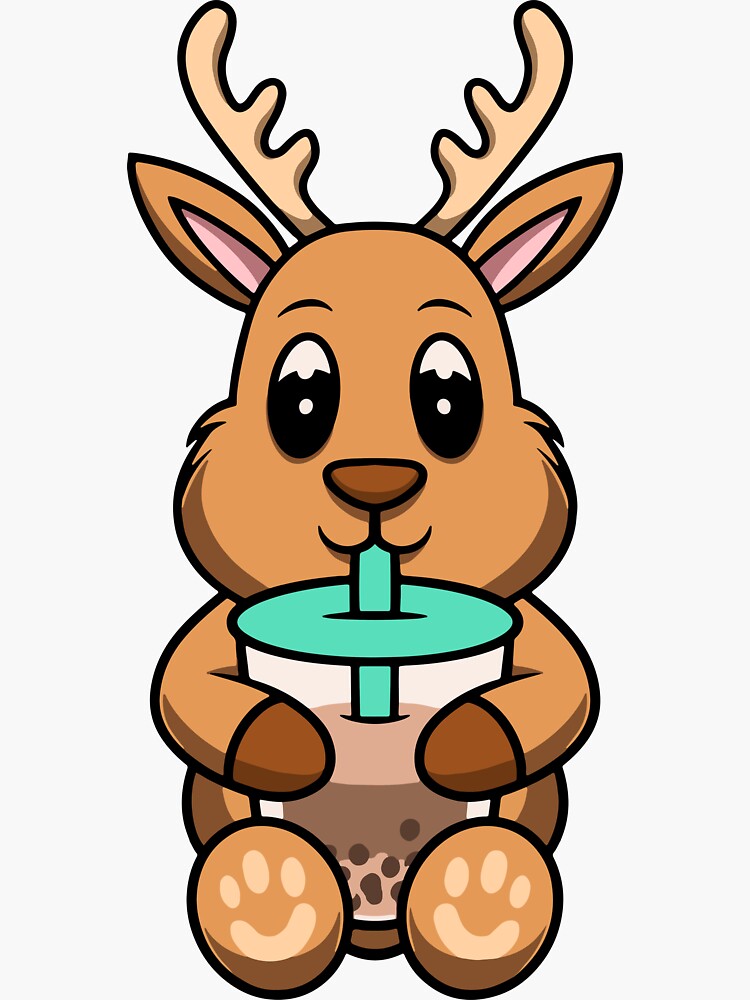 "Cute deer drinking bubble tea cartoon illustration" Sticker for Sale ...