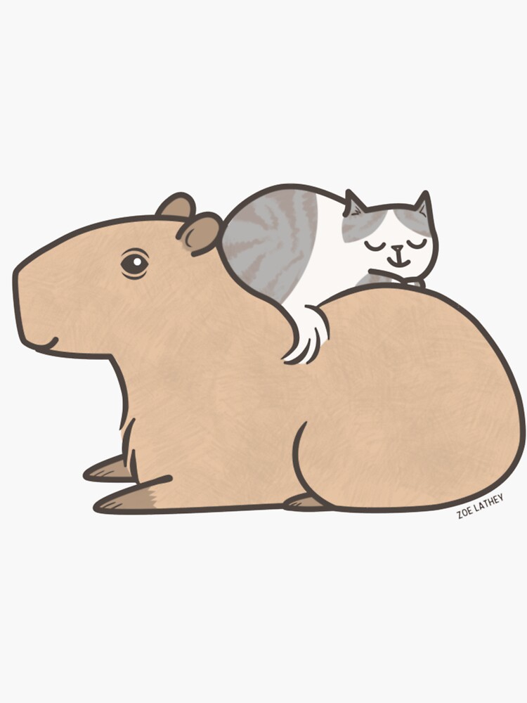 "Capybara with Kitty Cat Friend " Sticker for Sale by huntergentry ...