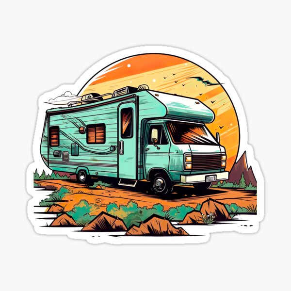 "Vintage Cartoon RV Motorhome with Sunset" Sticker for Sale by ...