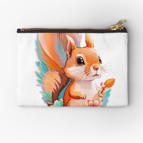 "Cute Baby Squirrel with Leaves and Flowers" Zipper Pouch for Sale by ...
