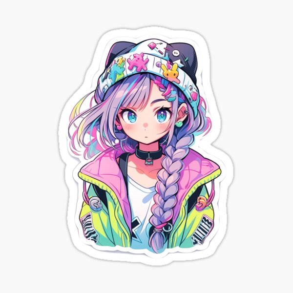 "Anime Aesthetic Punk Braid Beanie Otaku Girl Kawaii " Sticker for Sale ...