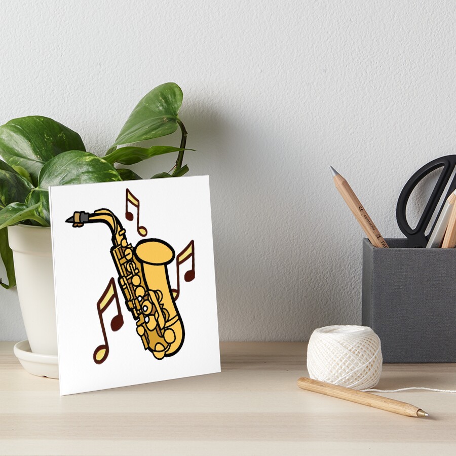 "A cartoon of a kawaii saxophone with musical notes" Art Print for Sale ...