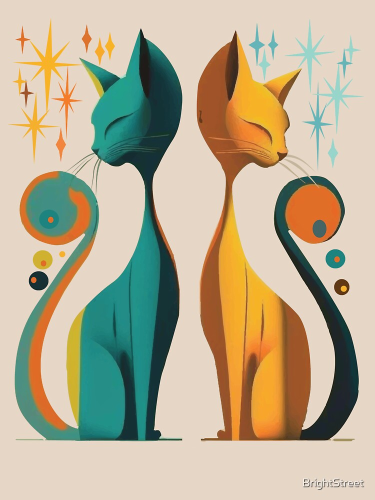"Mid Century Modern Atomic Cat, Retro Cat, Pastel retro design MCM cat ...