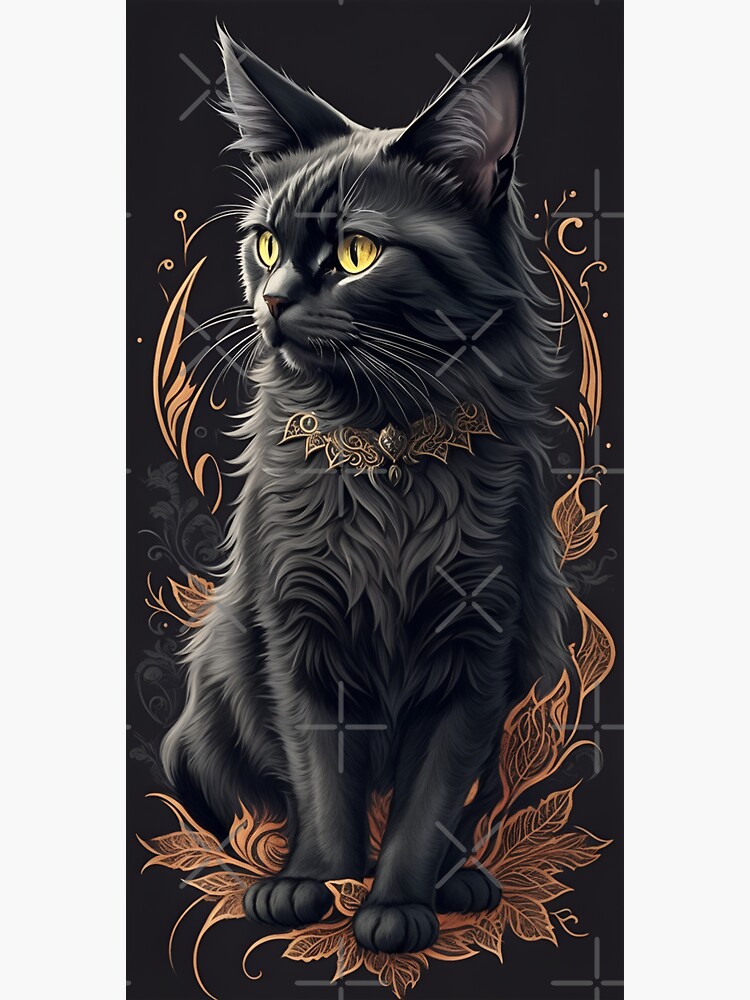 "Fantastical Wabori-Style Hand Drawn Masterpiece A Black Cat's ...