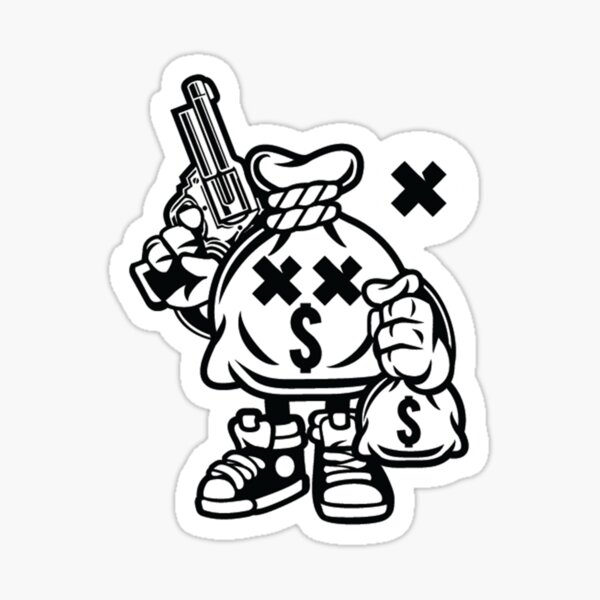 "MONEY BAG EMOJI HOLDING A GUN" Sticker for Sale by WYHAJ | Redbubble