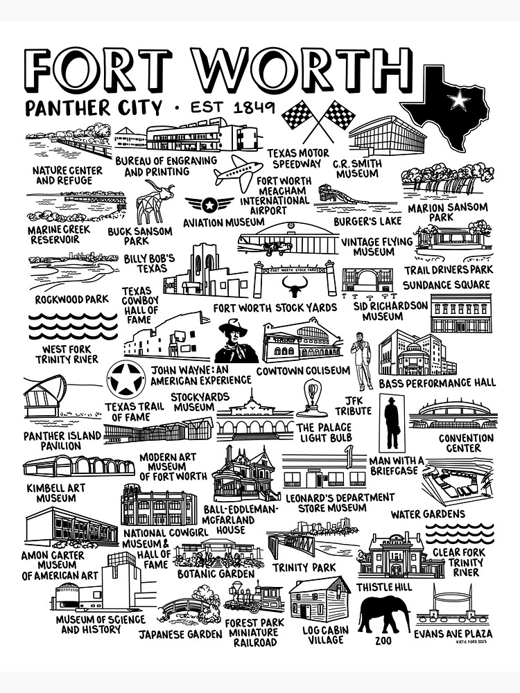 "Forth Worth Map Art" Sticker for Sale by fiberandgloss | Redbubble