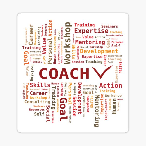 "Word Cloud Coach Skills Expertise in Red Orange Colors" Sticker by ...