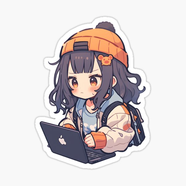 "Kawaii Anime girl using laptop" Sticker for Sale by AestheticsArt81 ...