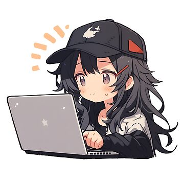 "Kawaii Anime girl using laptop" Sticker for Sale by AestheticsArt81 ...