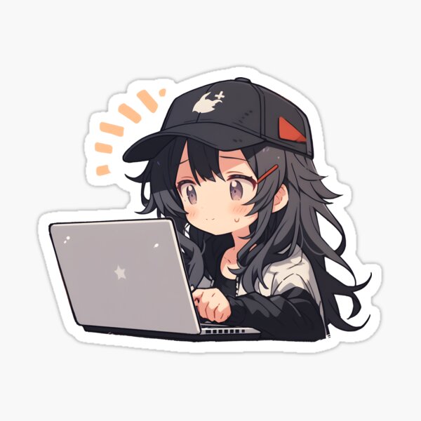 "Kawaii Anime girl using laptop" Sticker for Sale by AestheticsArt81 ...