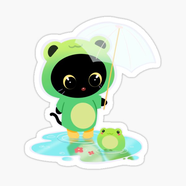 "Cute Black Cat with Frog Friend" Sticker for Sale by PottedCat | Redbubble