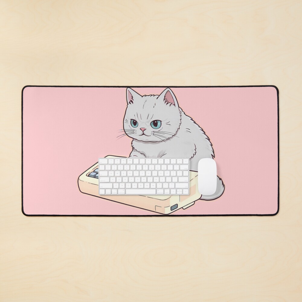 "Cat Typing on an Old Keyboard - White Kitten Sticker Design" Sticker ...