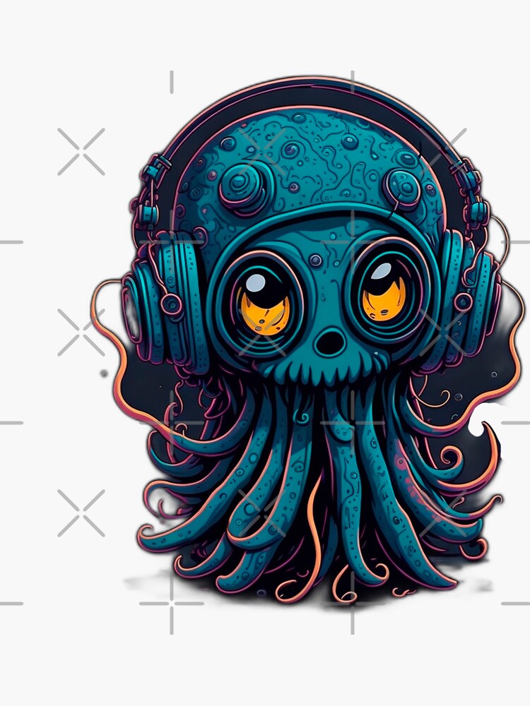 "cute alien listening to music" Stickerundefined by apicon | Redbubble