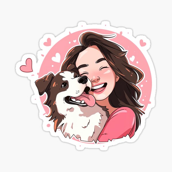 "Just a Girl with her dog - Cute border Collie - anime style" Sticker ...