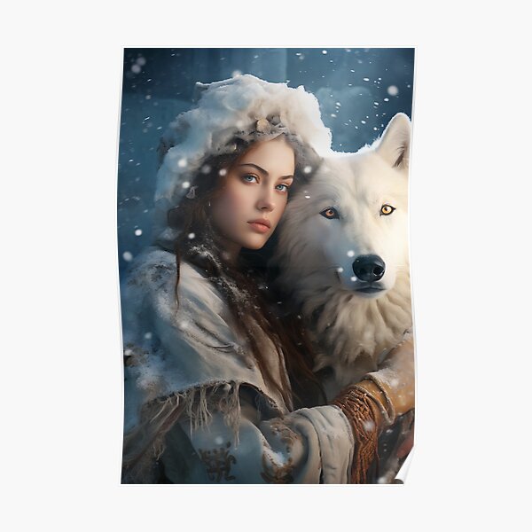 "The Snow Girl and Her Wolf - Fantasy Art Print" Poster for Sale by ...