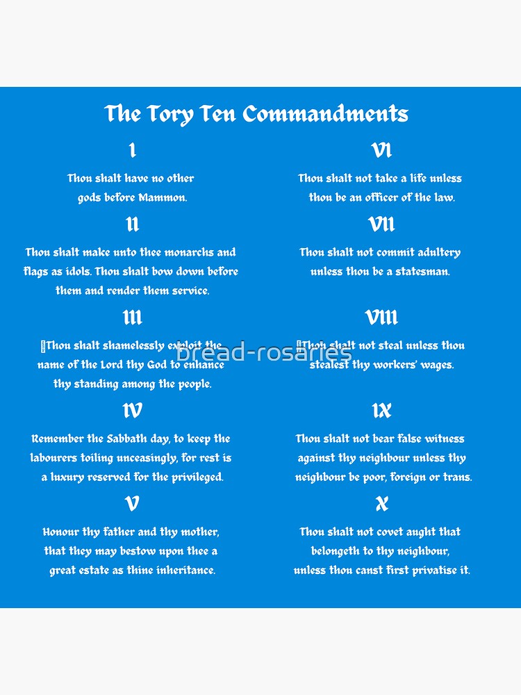 "Tory Ten Commandments" Sticker for Sale by bread-rosaries | Redbubble