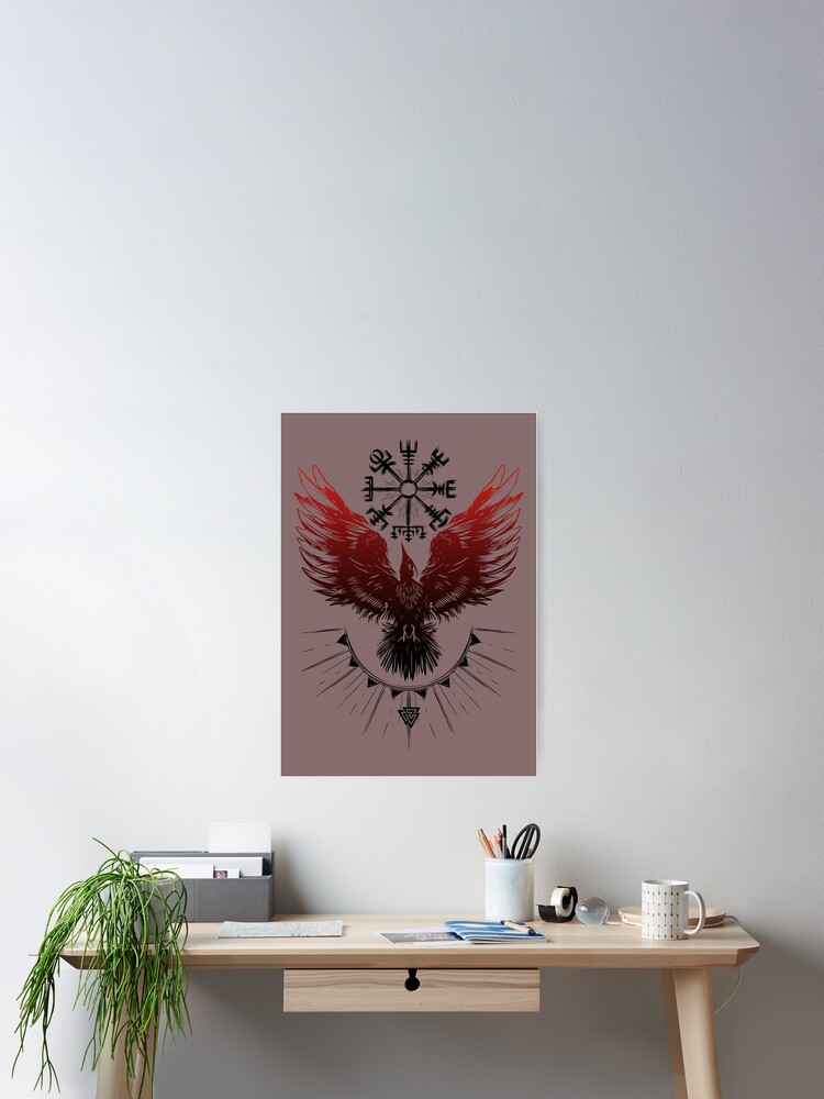 "Viking raven blood raven with vegvisir and valknut" Poster by ...
