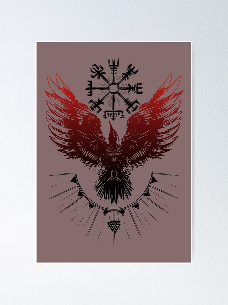 "Viking raven blood raven with vegvisir and valknut" Poster by ...