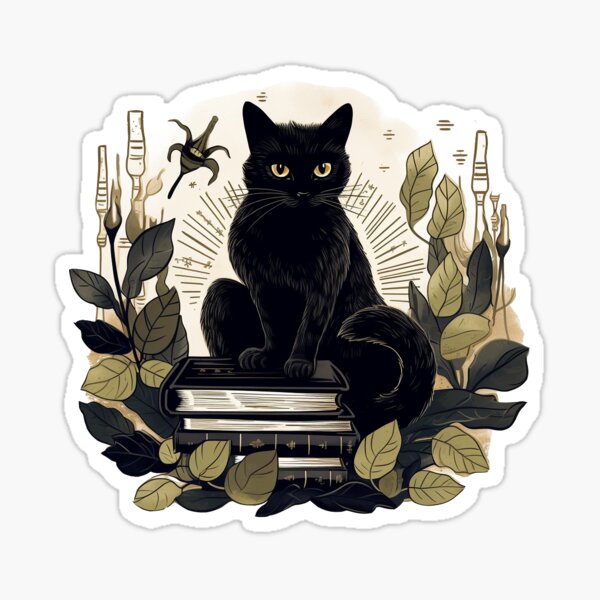 "Black Cat with Books" Sticker for Sale by Curiocabinetart | Redbubble