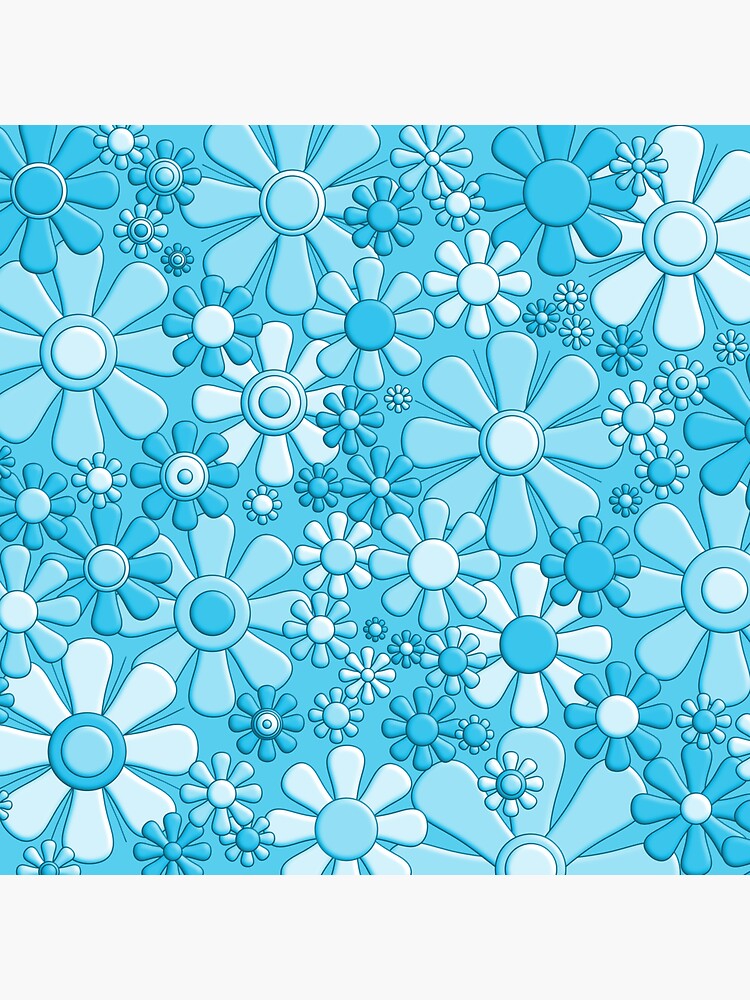 "Retro Plastic Flowers Light Blue 60s 70s Floral Print Pattern" Sticker ...