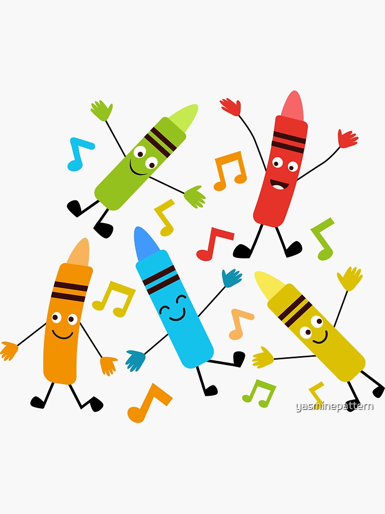 "Funny Kawaii Dancing Crayons With Music Notes" Sticker for Sale by ...