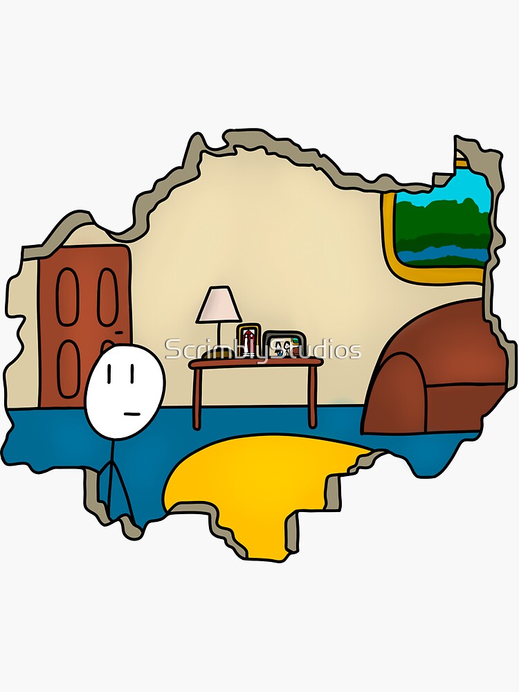 "Smashed room art" Sticker for Sale by ScrimblyStudios | Redbubble
