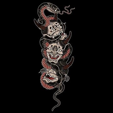 "Traditional Ancient Legendary Japanese Snake and Hannya Heads Tattoo ...