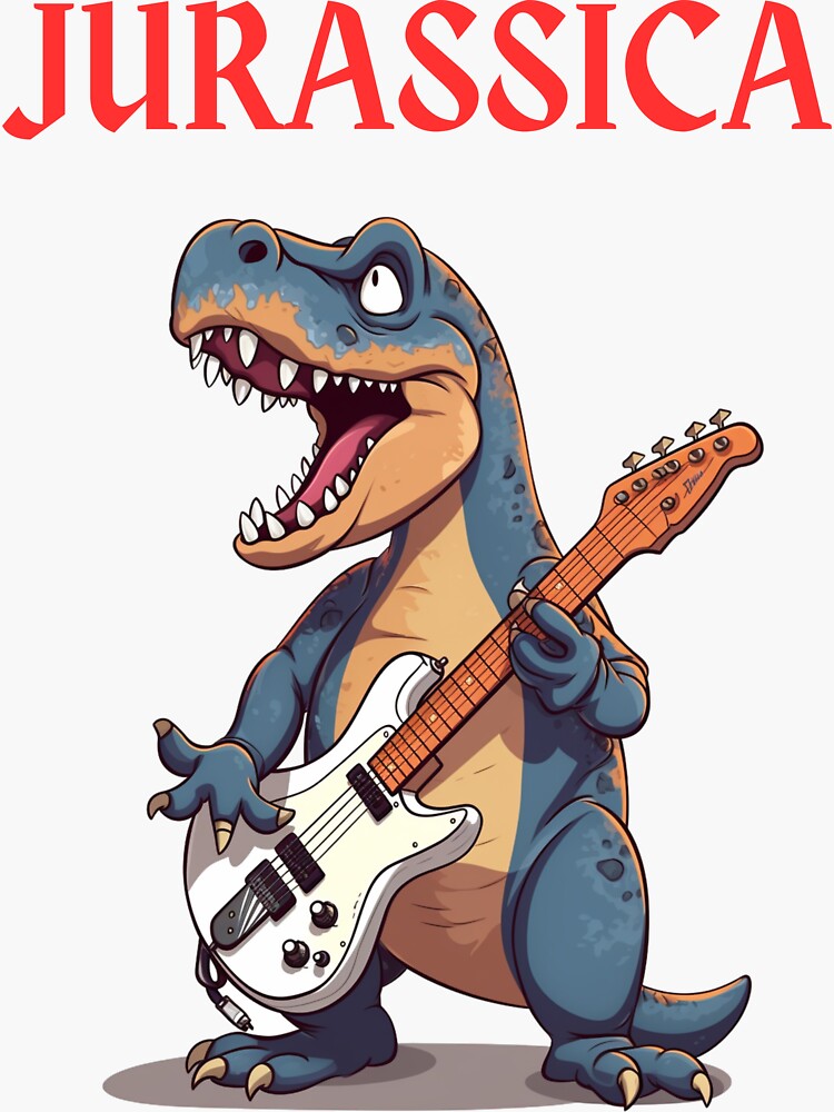 "Jurassica - dinosaurs rock out!" Sticker for Sale by diddlysquid ...