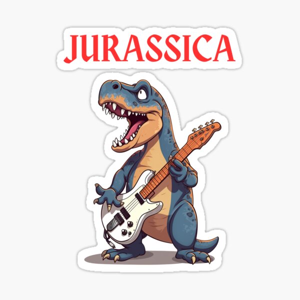 "Jurassica - dinosaurs rock out!" Sticker for Sale by diddlysquid ...
