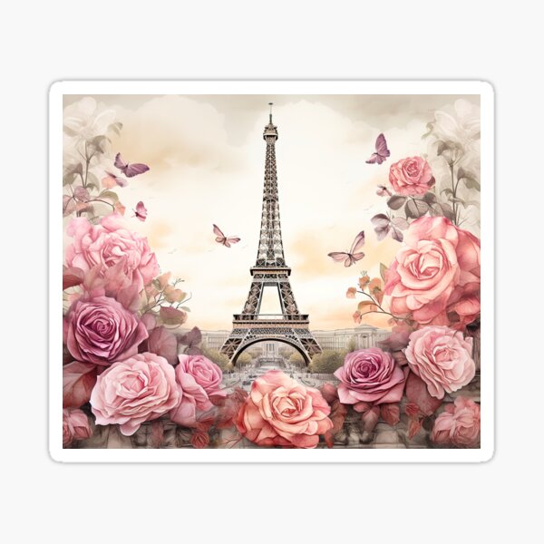 "Vintage Eiffel Tower Paris with pink roses" Sticker for Sale by ...